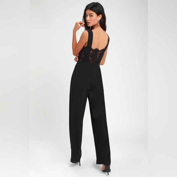 Lulus | Pants & Jumpsuits | New Lulus Kiska Black Lace Wideleg Jumpsuit ...